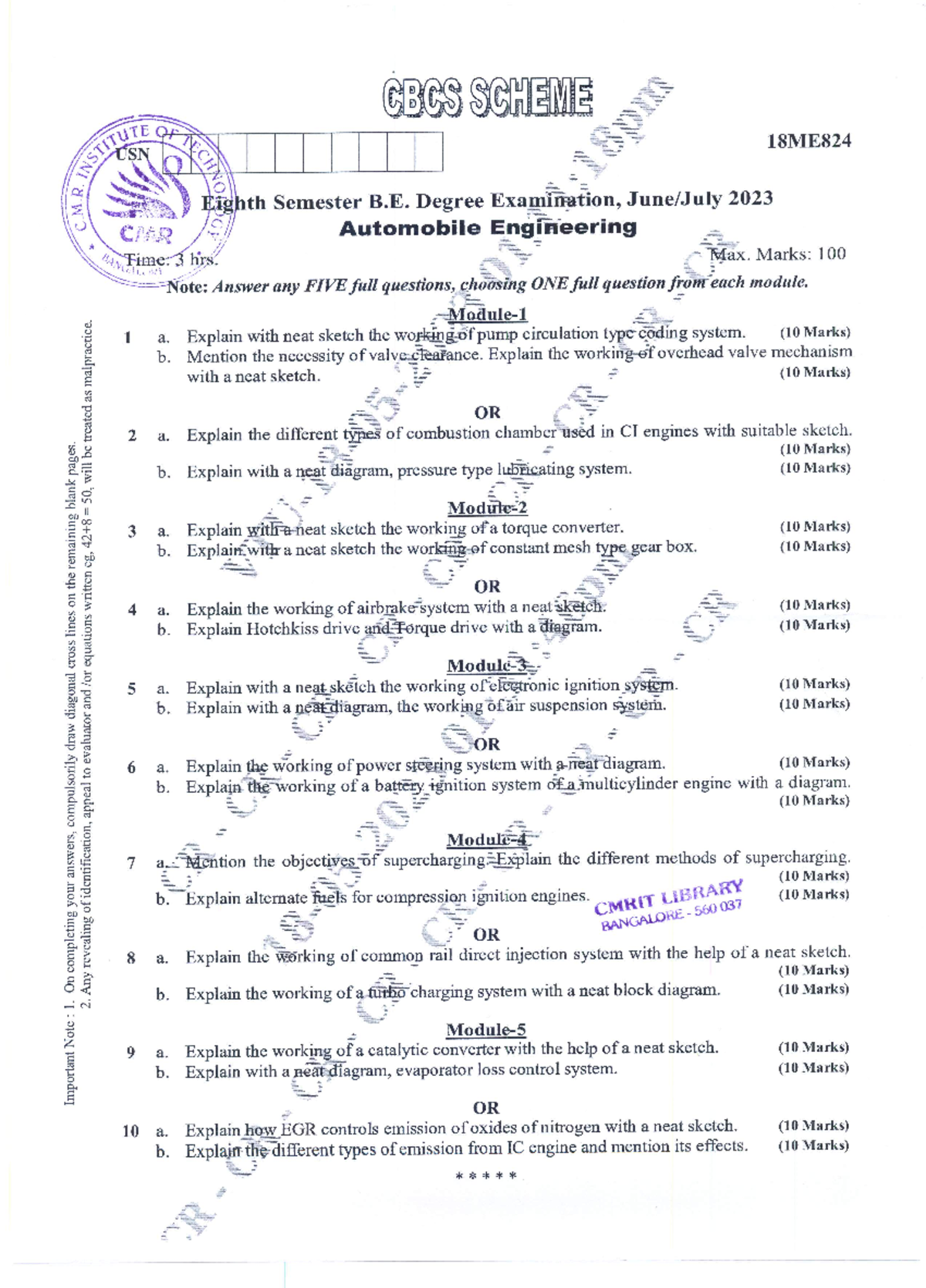 VTU Question Paper of 18ME824 Automobile Engineering June-July-2023 ...
