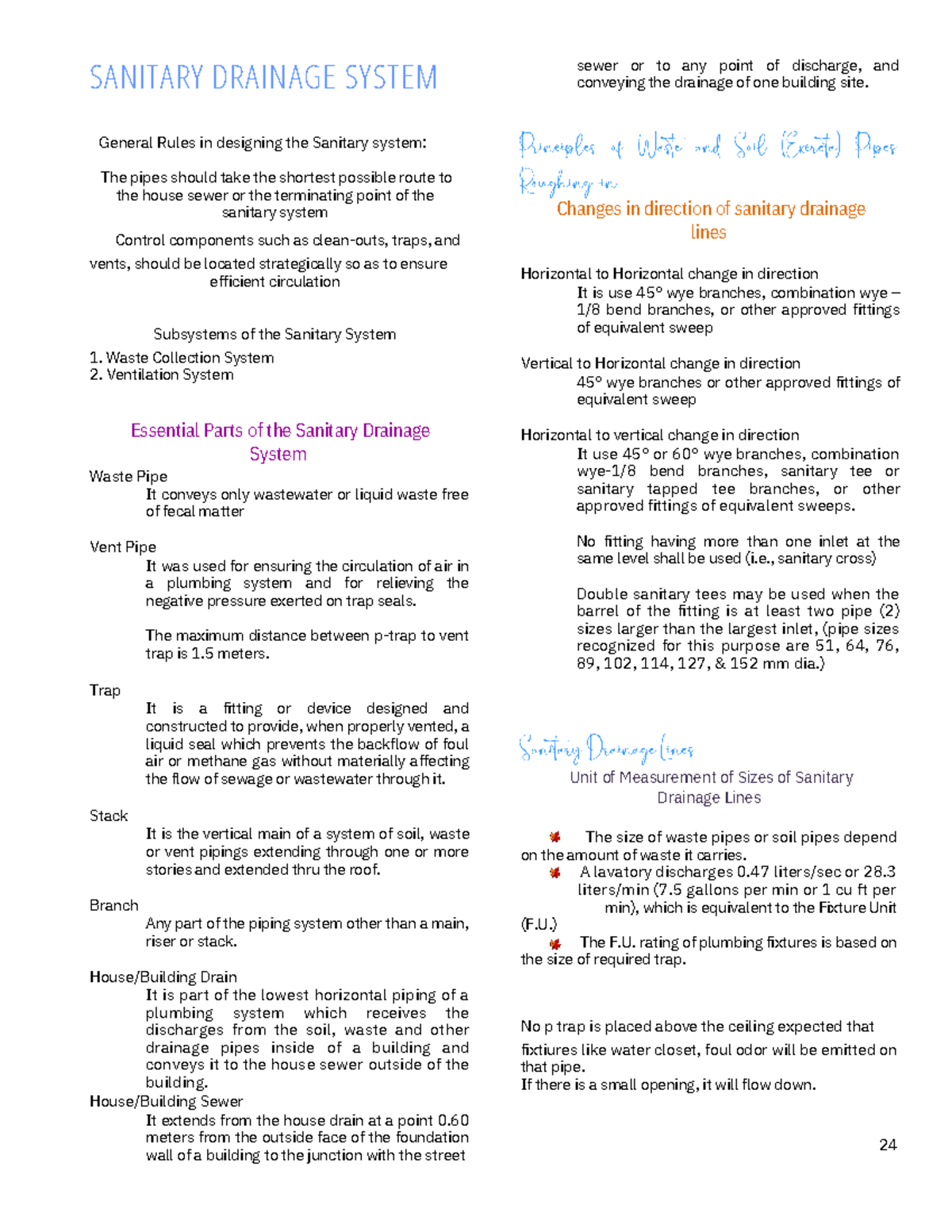 Plumbing Utilities notes about Sanitary Drainage System - The pipes ...