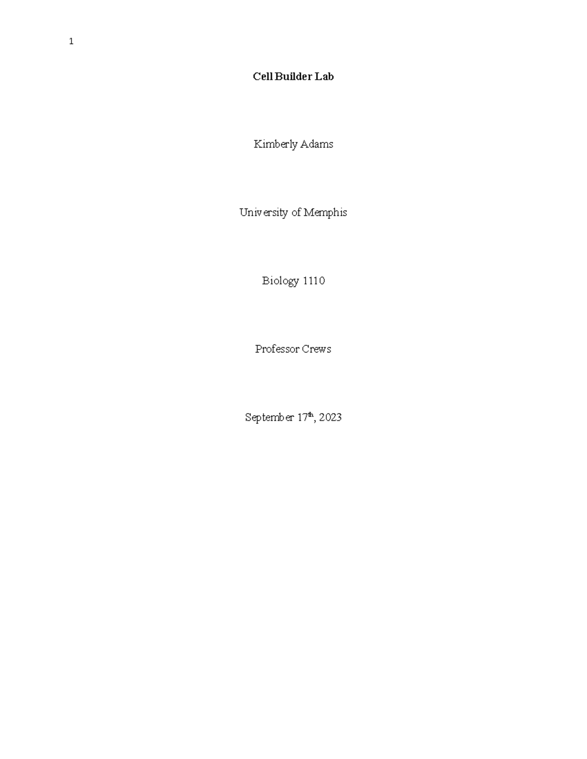 Cell Builder Lab - Cell Builder Lab Kimberly Adams University of ...