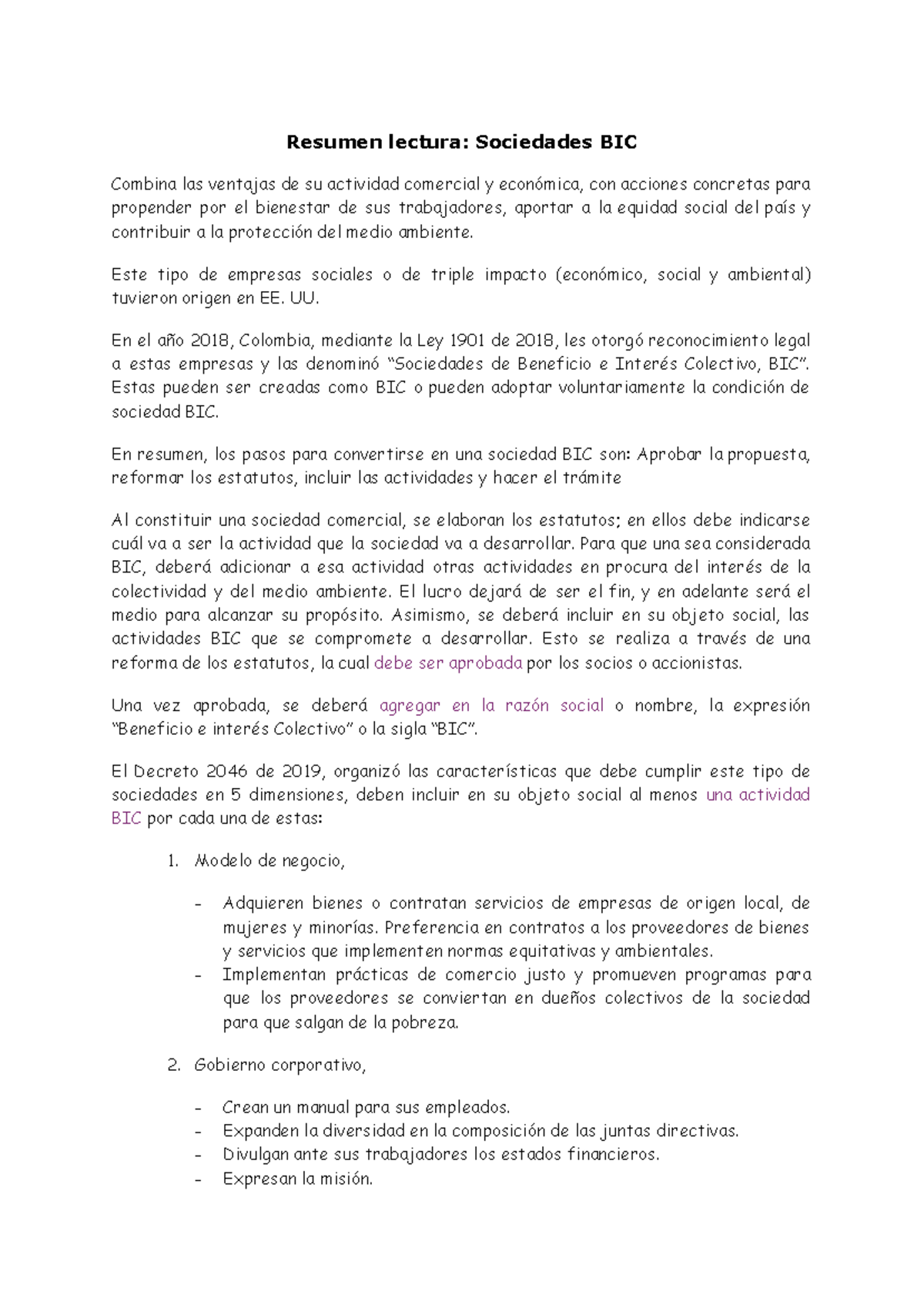 Resumen lectura Sociedades BIC - Resumen lectura: Sociedades BIC Combina las ventajas de su ...