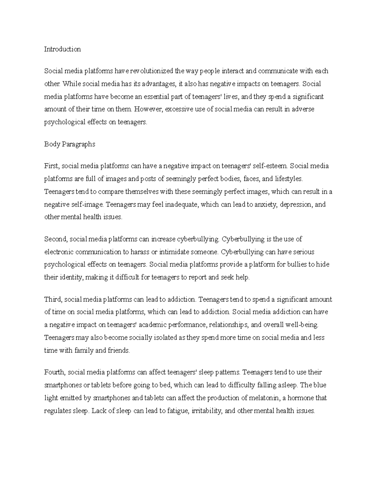 Title The Psychological Effects of Social Media on Teenagers ...