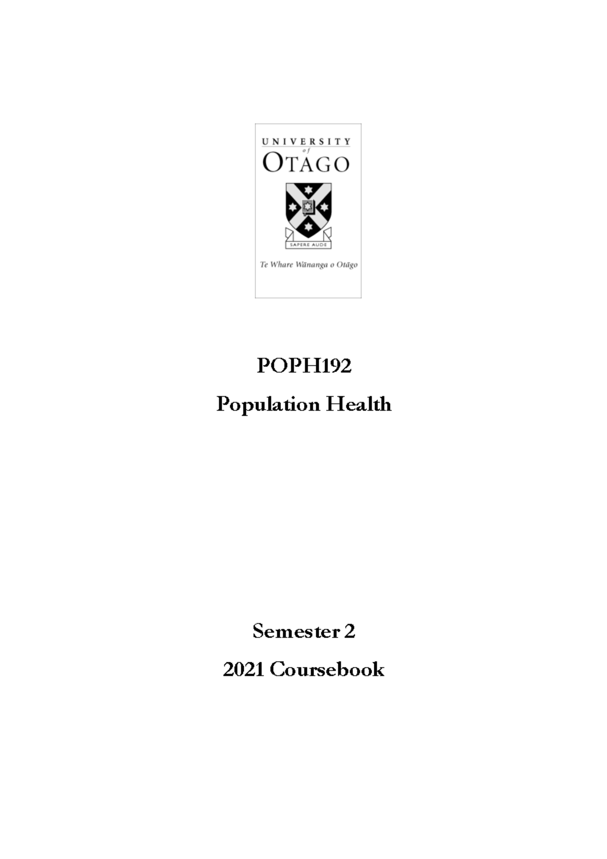 Coursebook 2021 POPH - course outline summary - POPH Population Health ...