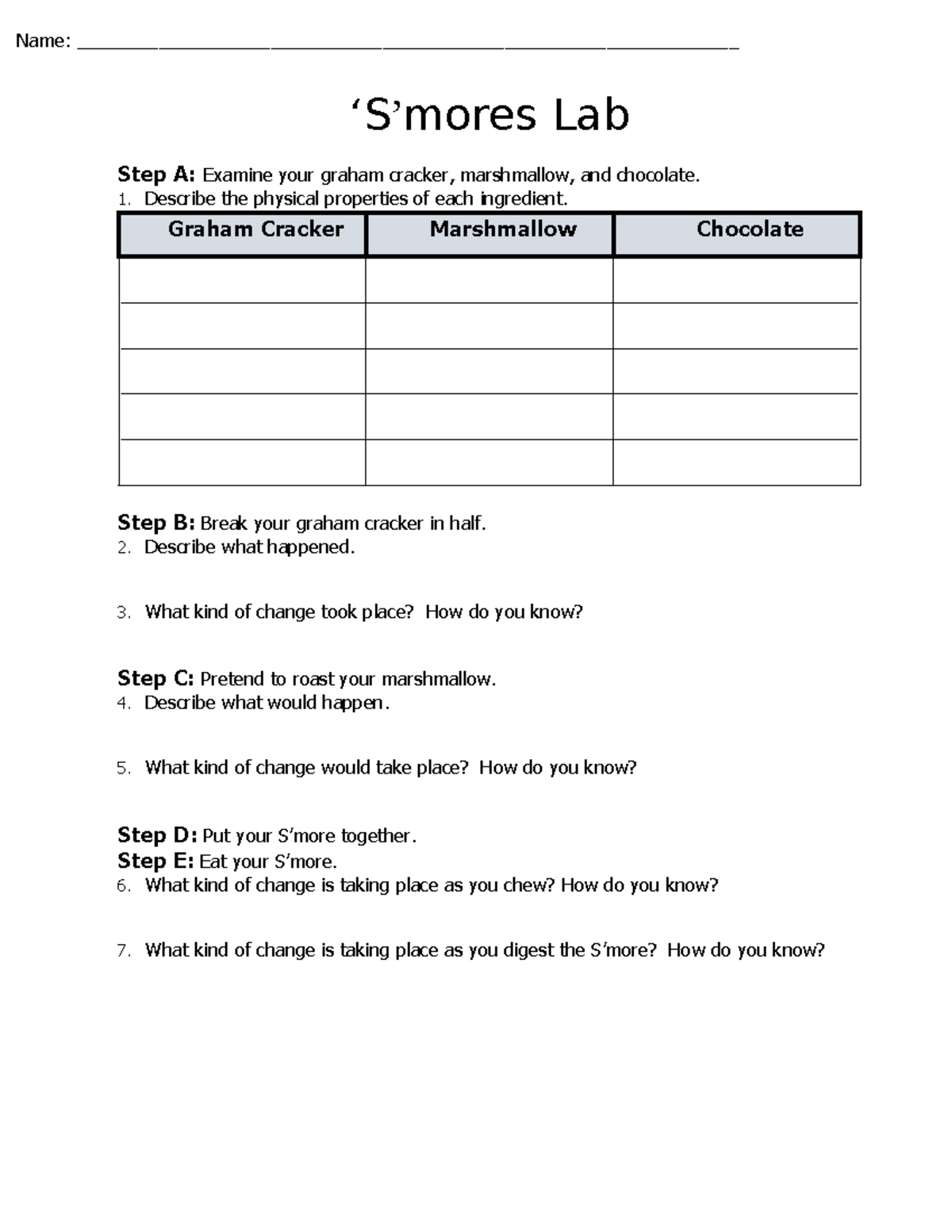 Katelynn Martin - S'mores Lab - Name: - Studocu