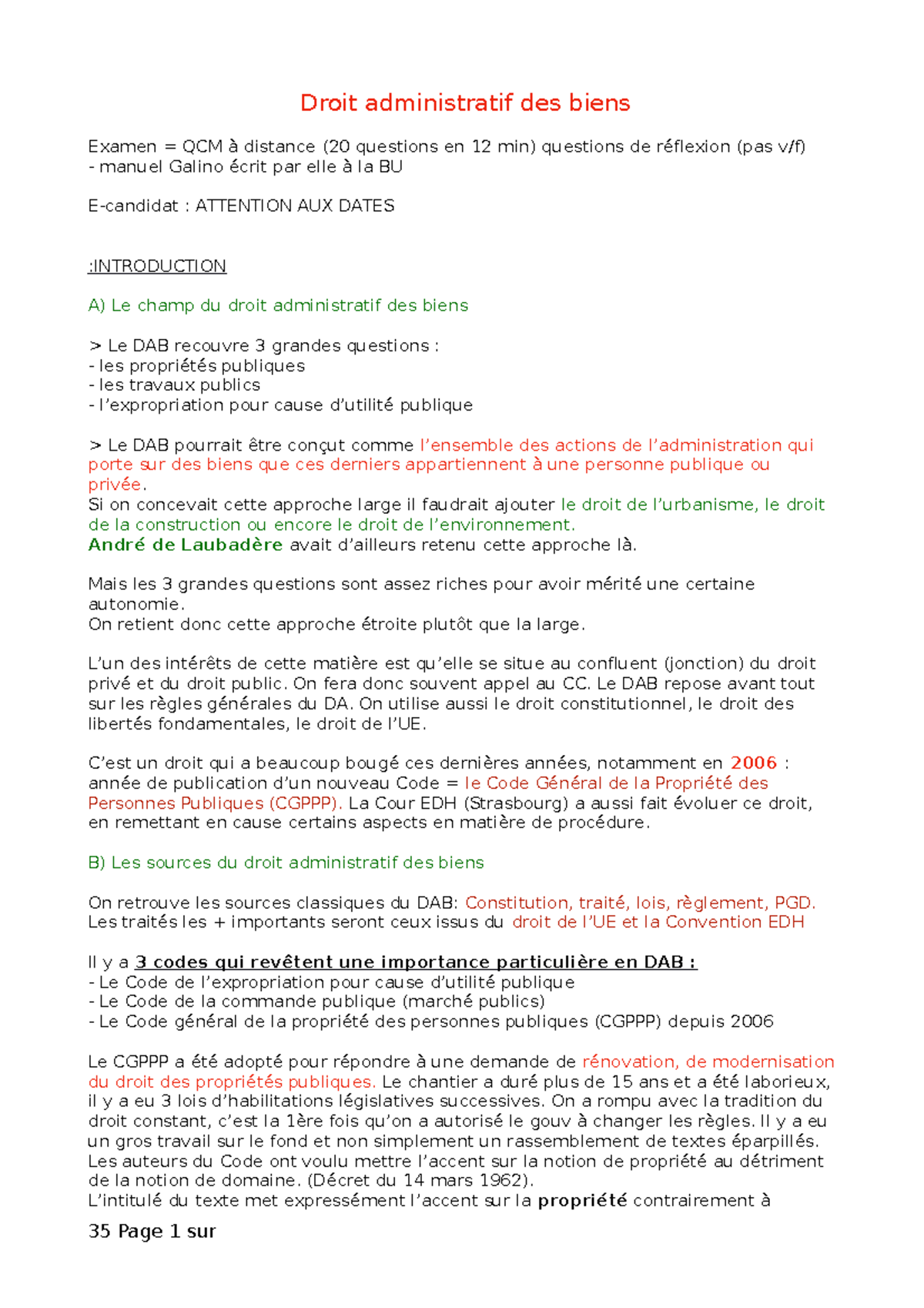 Droit administratif des biens - Droit administratif des biens Examen = QCM à distance (20 ...