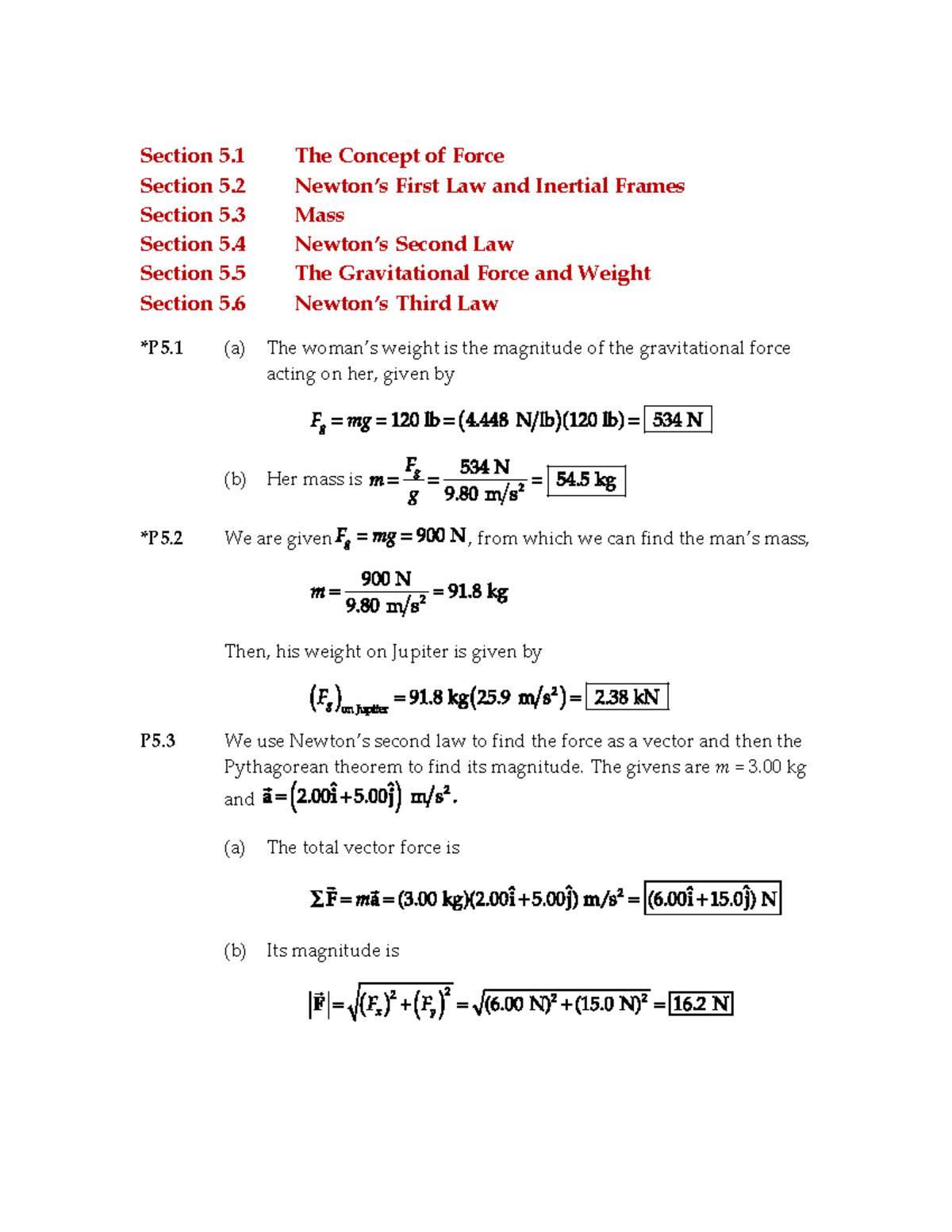 Chapter 5-EOC Solutions - Section 5 The Concept of Force Section 5 Newton’s First Law and ...
