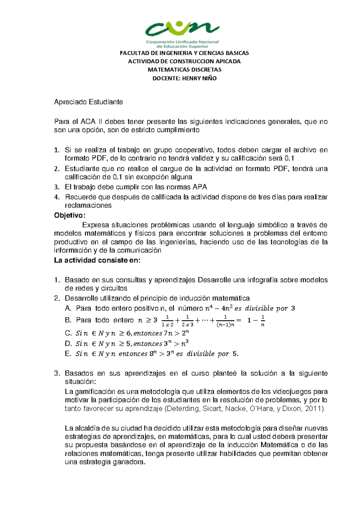 ACA 2 - Actividad de entrega numero 2 - FACULTAD DE INGENIERIA Y CIENCIAS BASICAS ACTIVIDAD DE ...