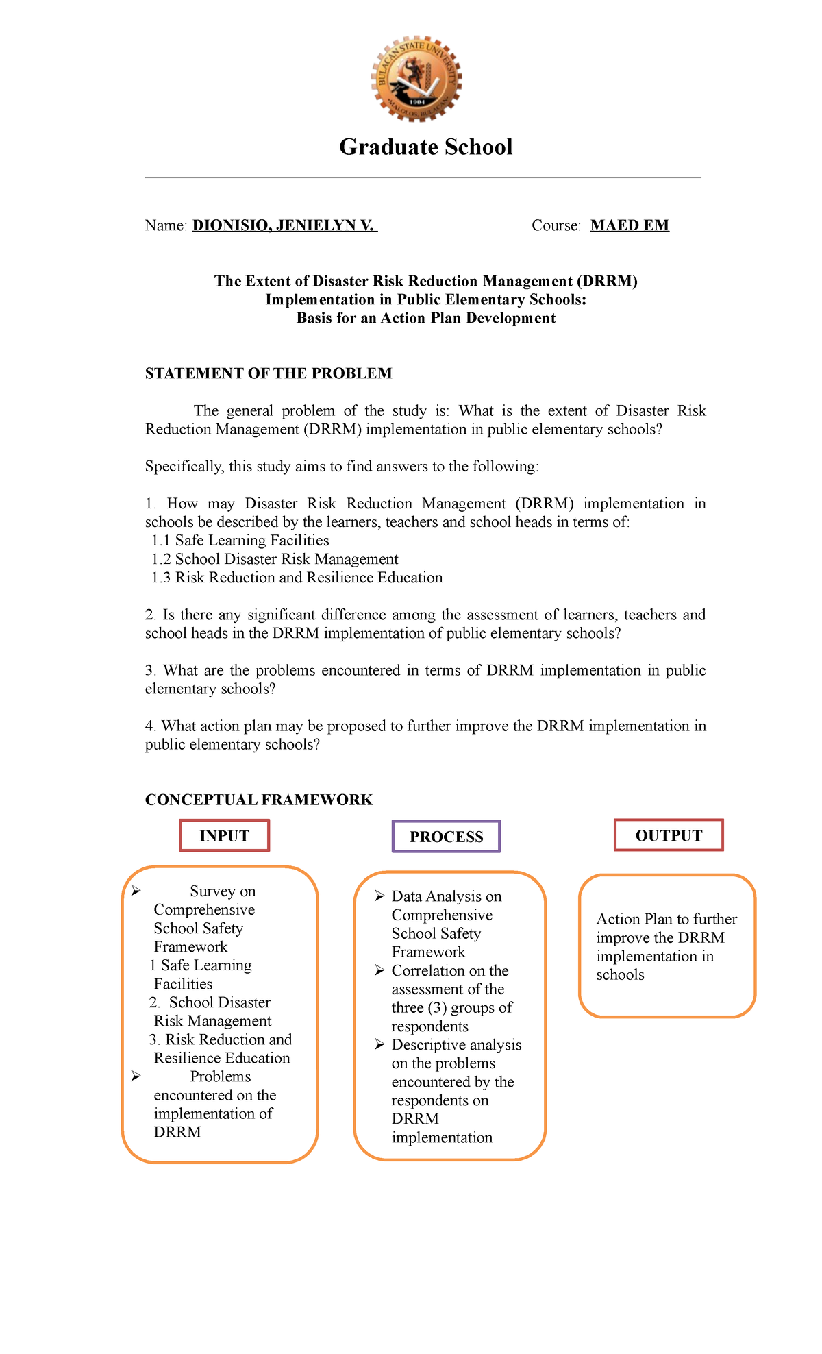 Dionisio Jenielyn-Thesis-SOP - Graduate School - Studocu