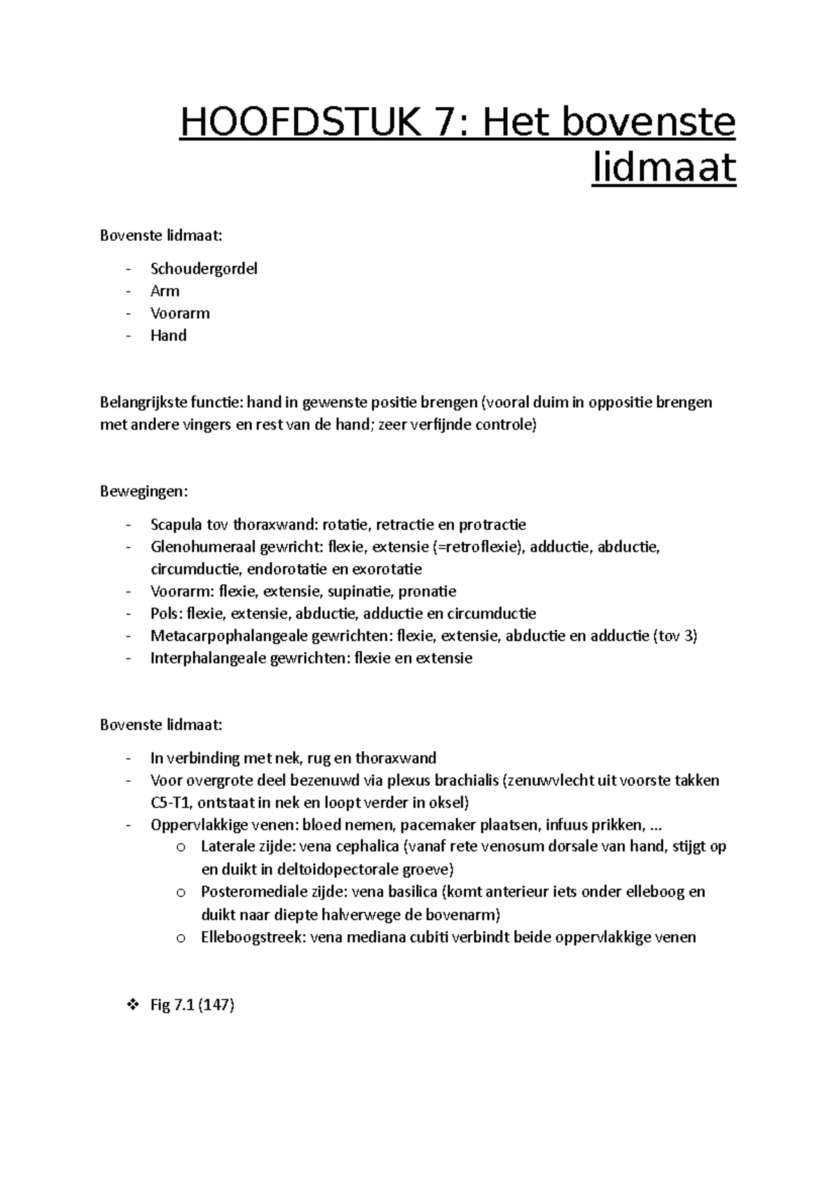 Hoofdstuk 7 het bovenste lidmaat - HOOFDSTUK 7: Het bovenste lidmaat ...