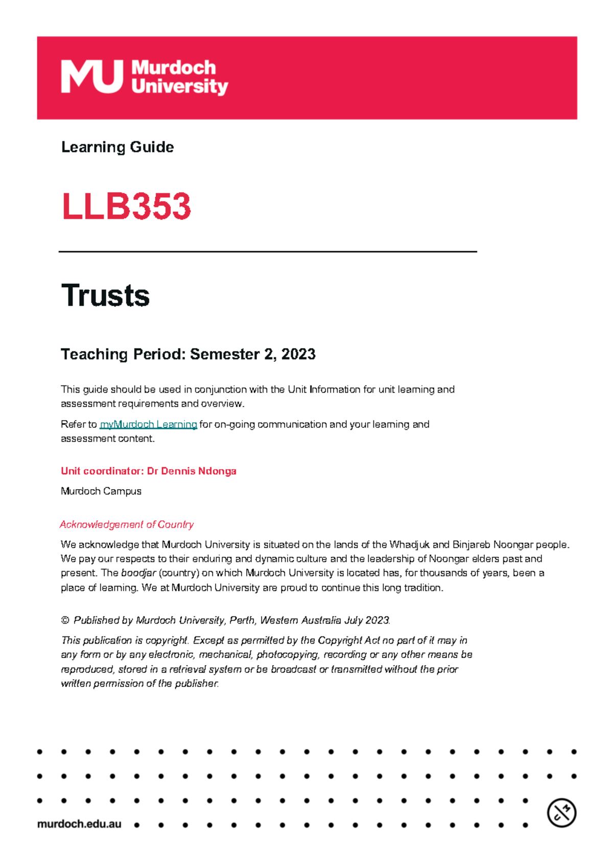LLB353 Trusts - Learning Guide 2023 - Learning Guide LLB Trusts ...