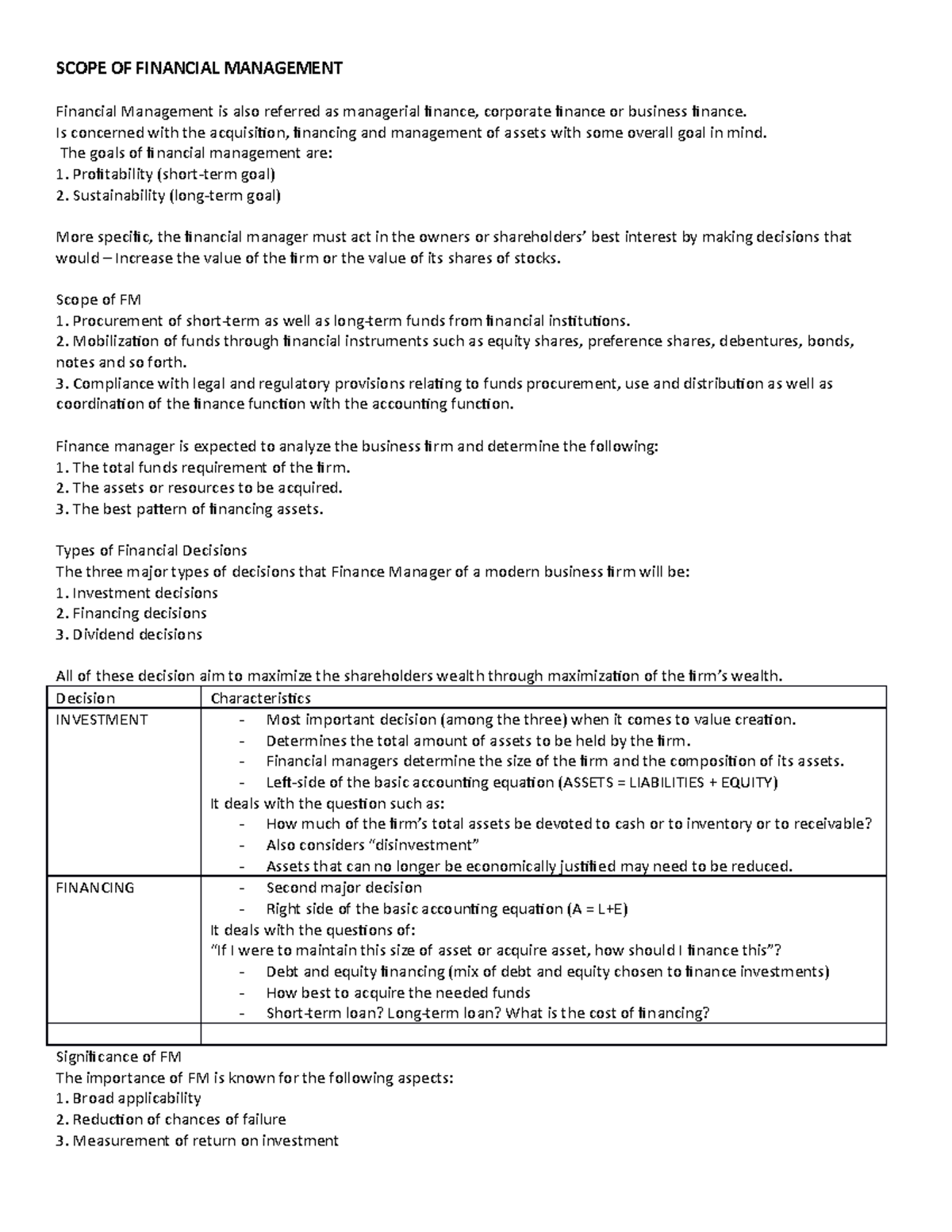Scope OF Financial Management 2023 - SCOPE OF FINANCIAL MANAGEMENT ...