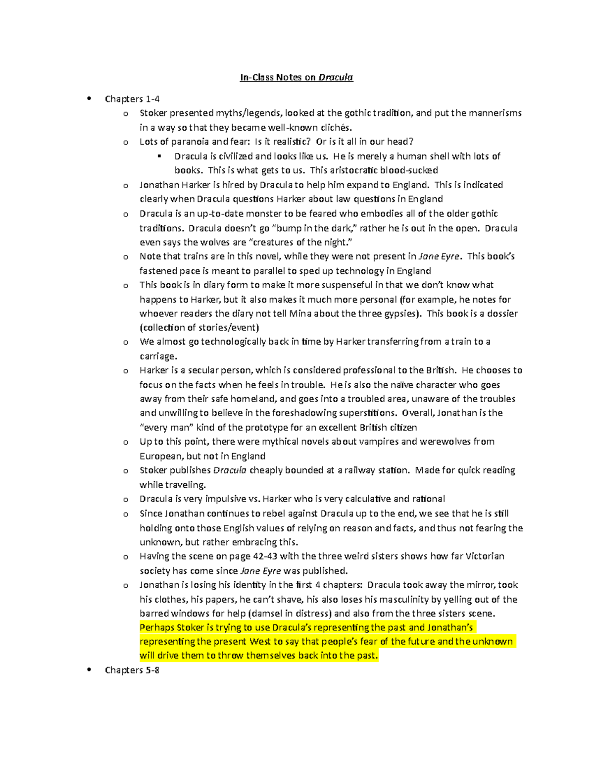 In-class notes on dracula - In-Class Notes on Dracula Chapters 1-4 o ...