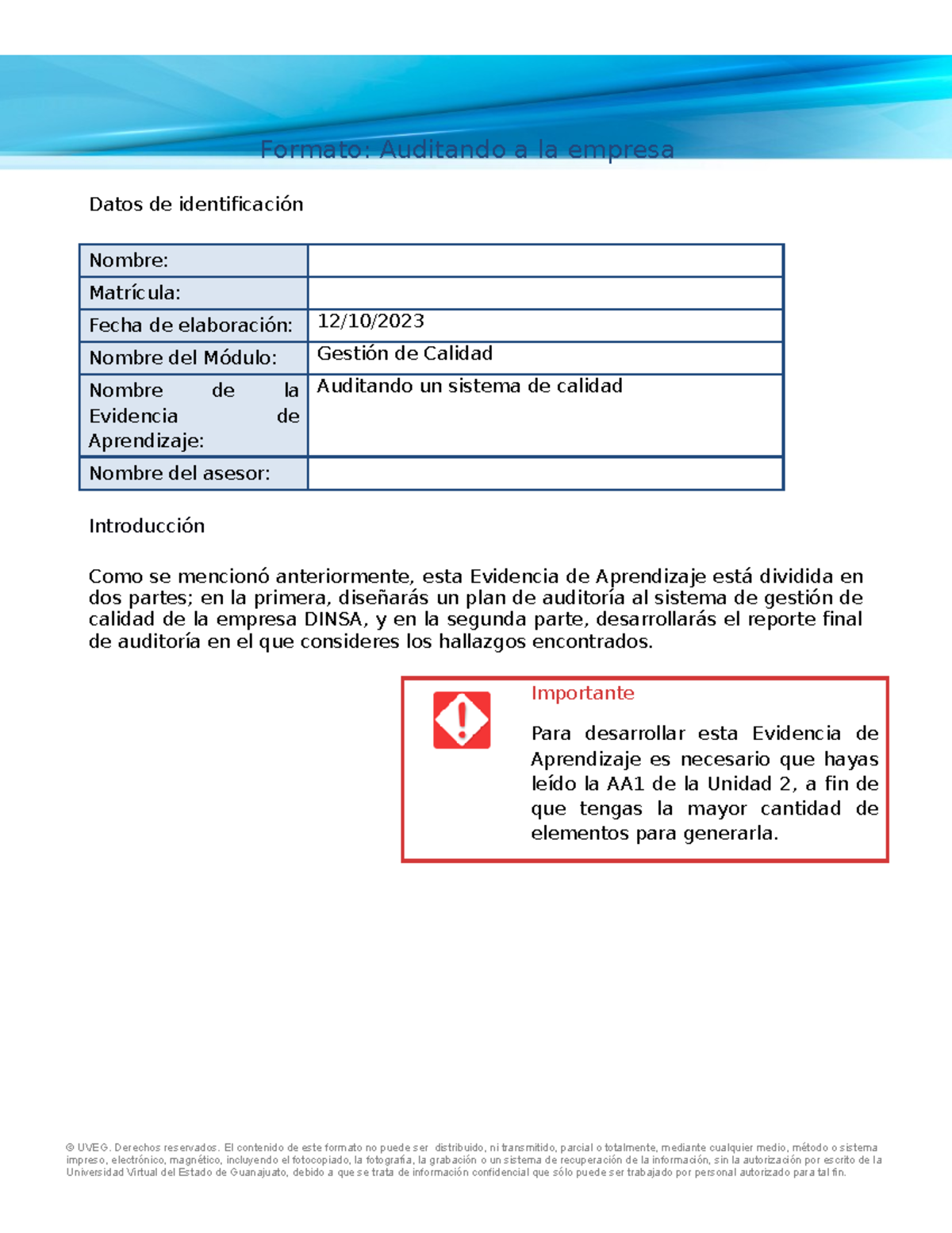 Auditoria Sistema - Auditando una empresa - Formato: Auditando a la ...