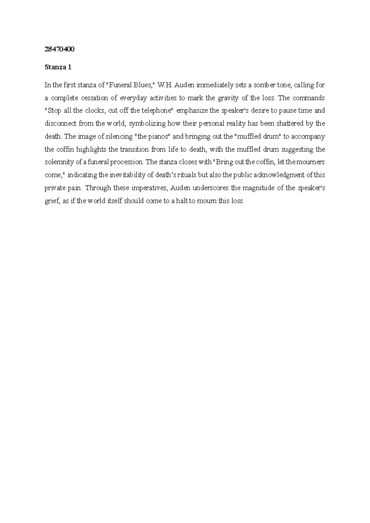 Stanza 1 - Poetry notes - 28470400 Stanza 1 In the first stanza of ...