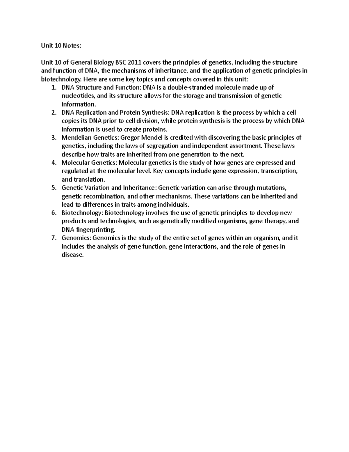 Unit 10 Notes - Unit 10 Notes: Unit 10 of General Biology BSC 2011 ...