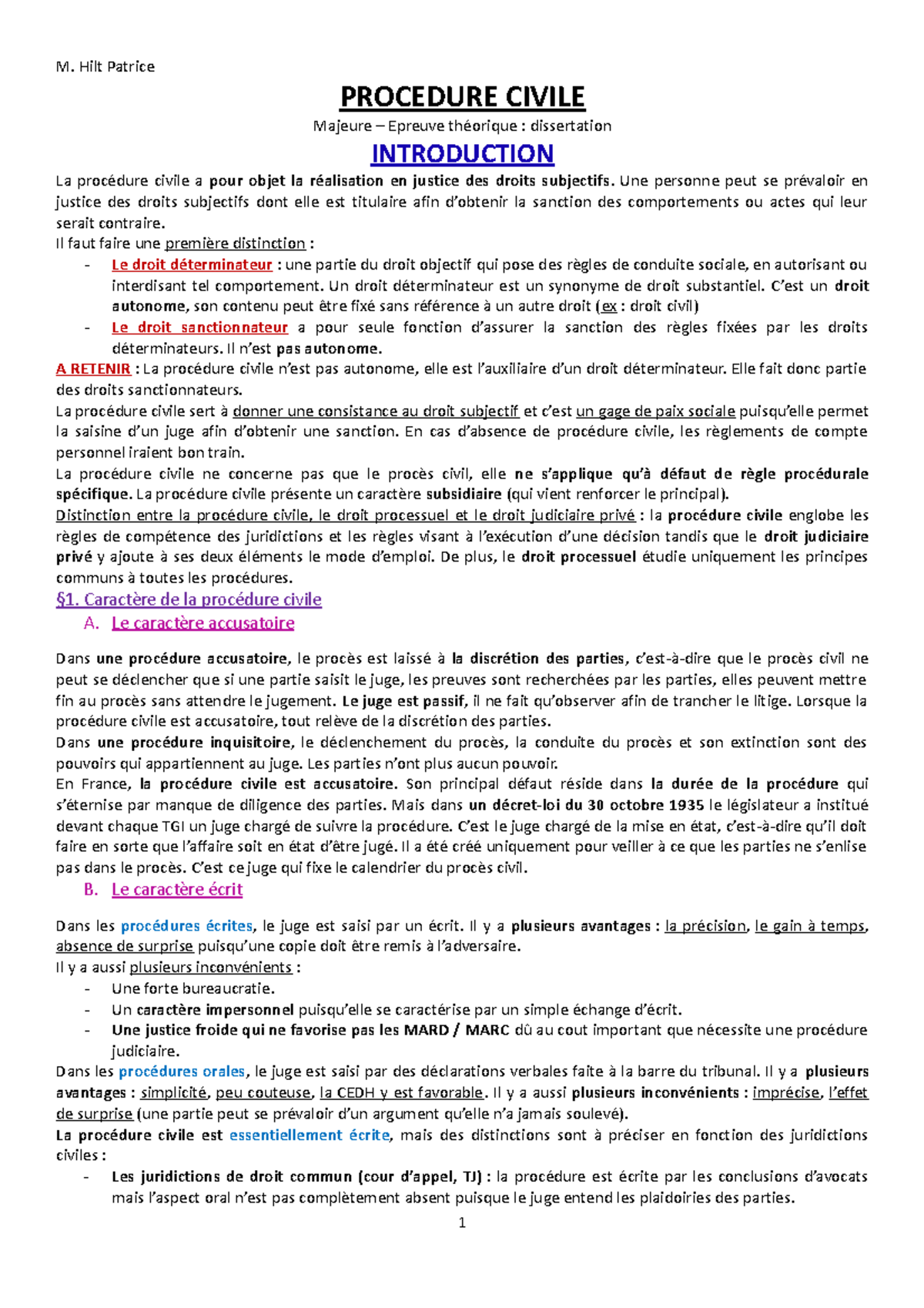 Procédure-civile - cours de monsieur hilt - M. Hilt Patrice PROCEDURE CIVILE Majeure – Epreuve ...