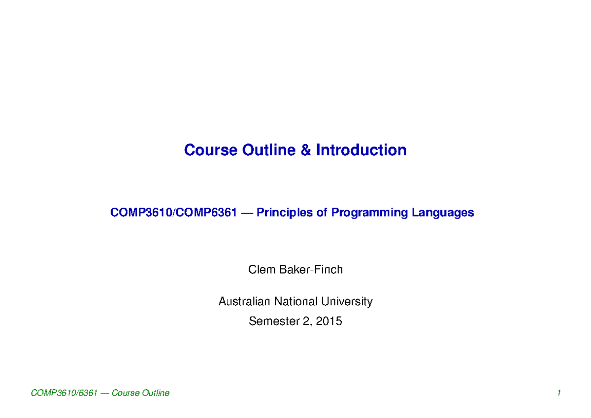 Course outline & introduction - Course Outline Introduction Principles ...