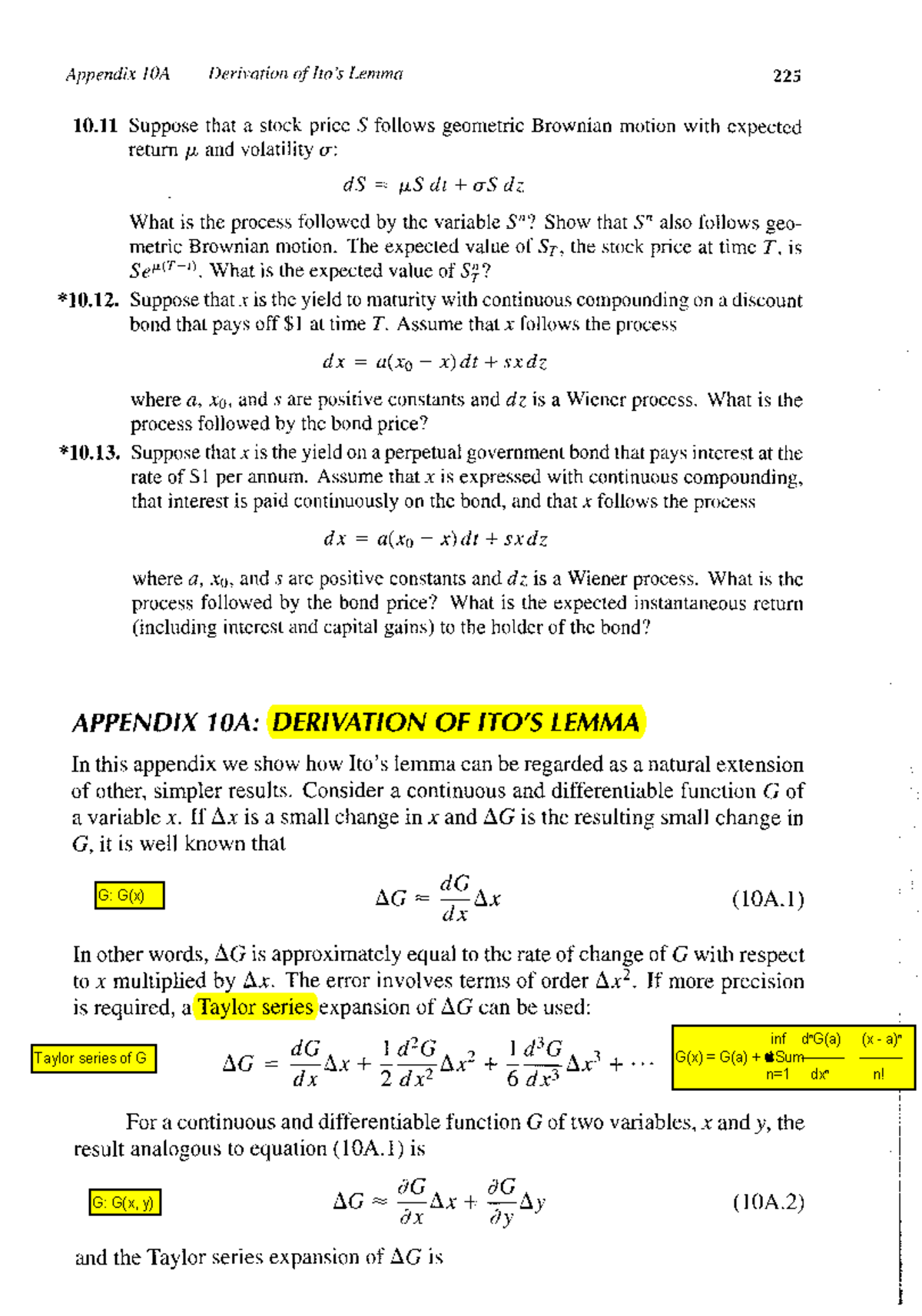 Ito & Fundamental PDE - Appendix 10A Derivation oflto's Lemma 225 10 ...