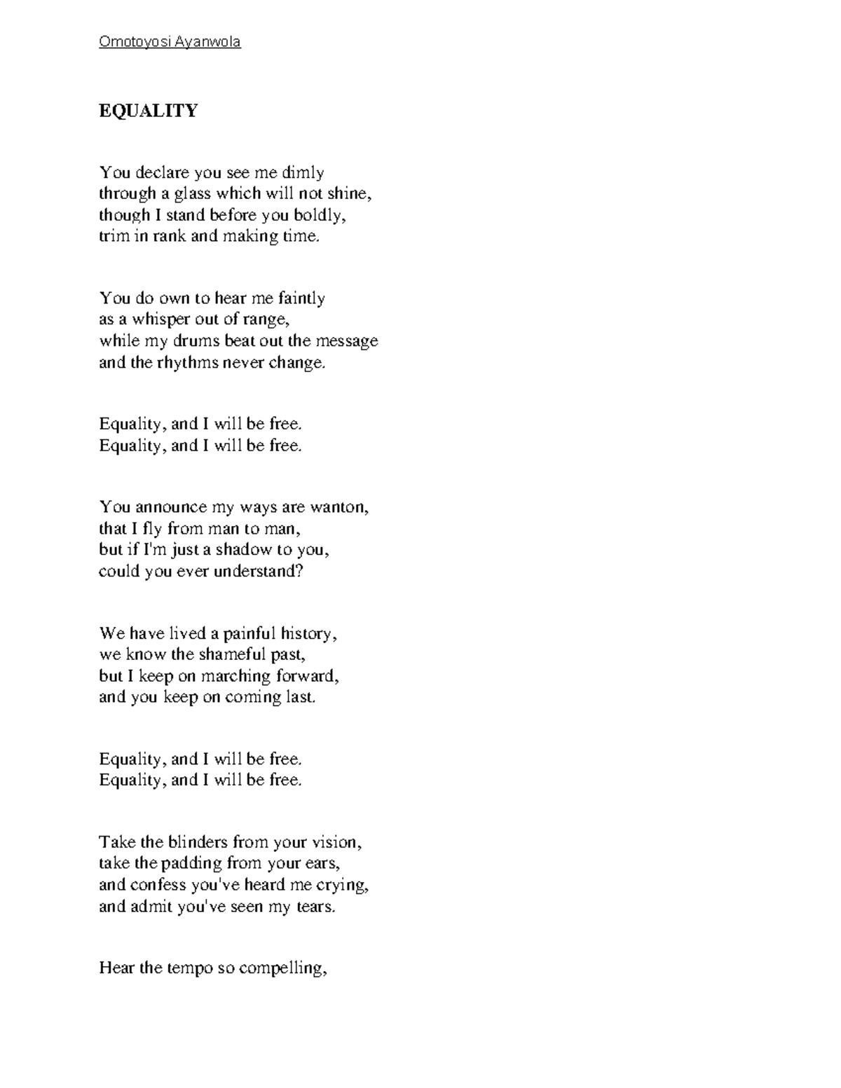 the book and I were never be - EQUALITY You declare you see me dimly ...