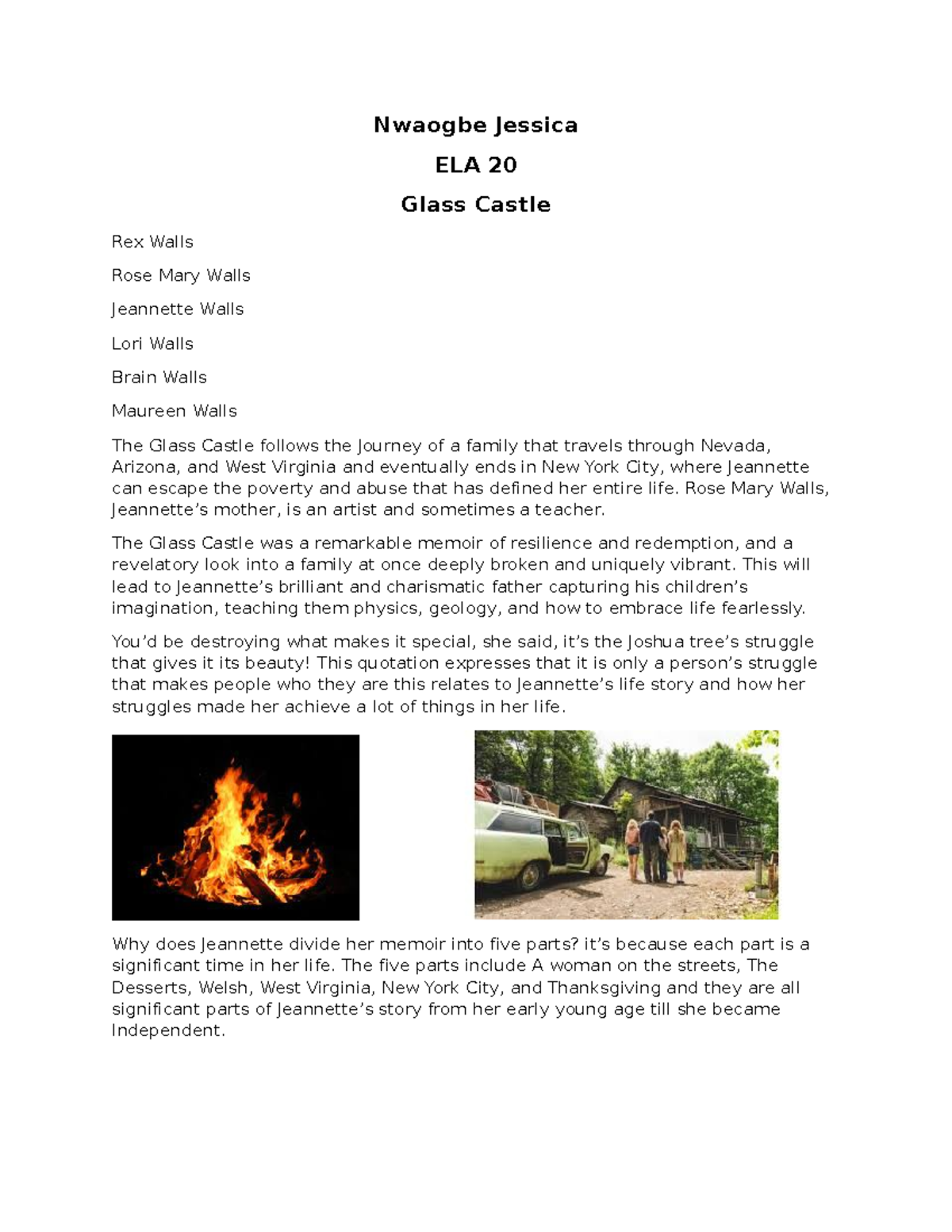 One pager ela - assignments Information - Nwaogbe Jessica ELA 20 Glass ...