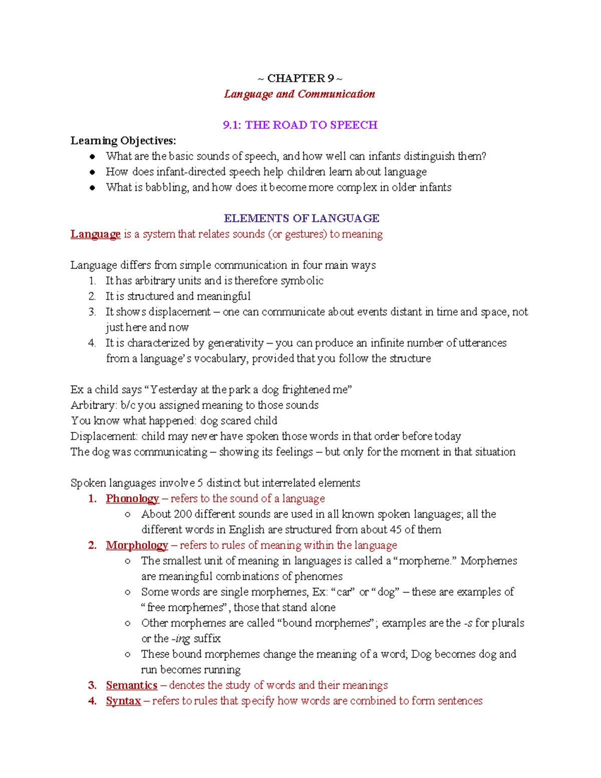 Chapter 9 - Textbook Notes - ~ CHAPTER 9 ~ Language and Communication 9 ...