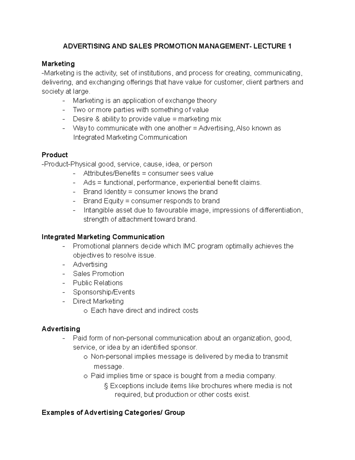 Advertising AND Sales Promotion Management- Lecture 1 - ADVERTISING AND ...