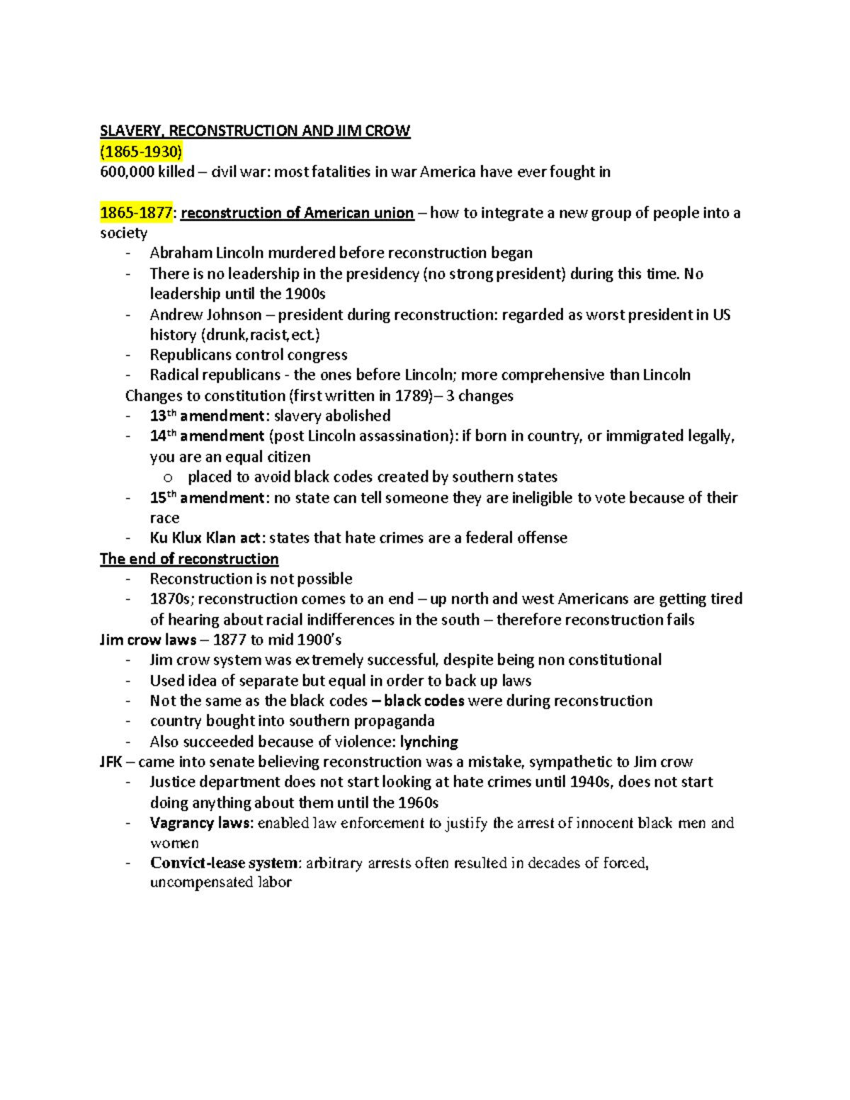 Slavery, reconstruction, jim crow - SLAVERY, RECONSTRUCTION AND JIM ...