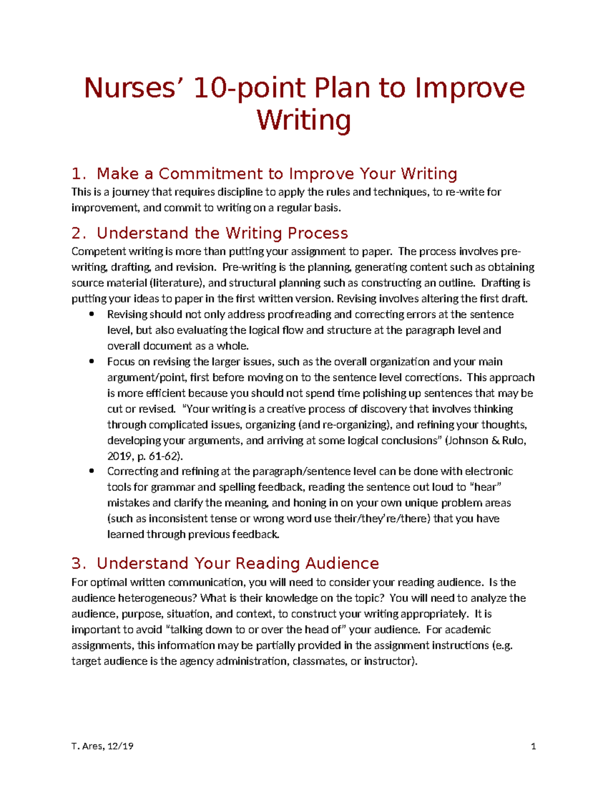 Nurses 10 Point Plan to Improve Writing(1) - Nurses’ 10-point Plan to ...