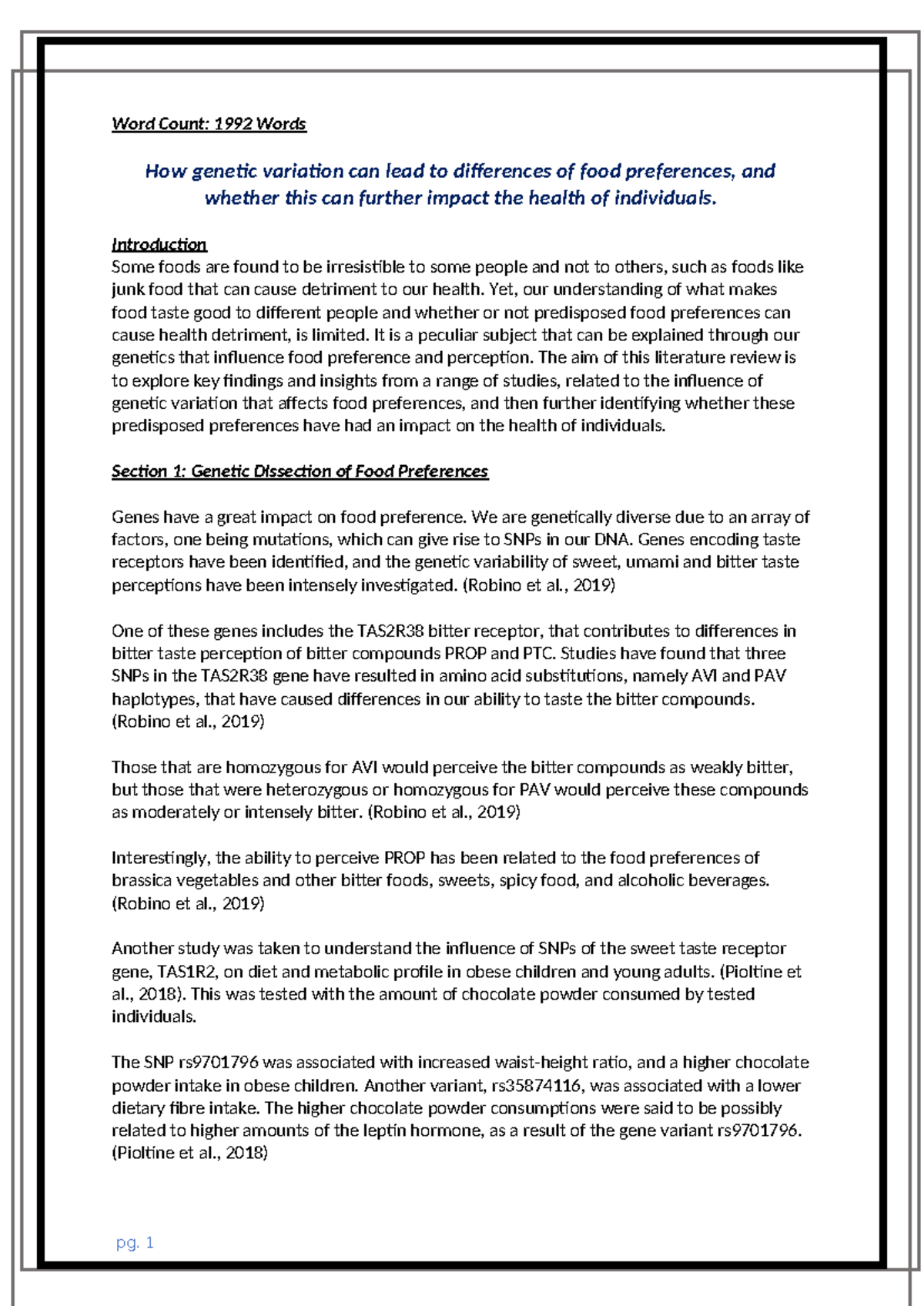 BABS1201 Literature Review - Full Marks Recieved - Word Count: 1992 ...