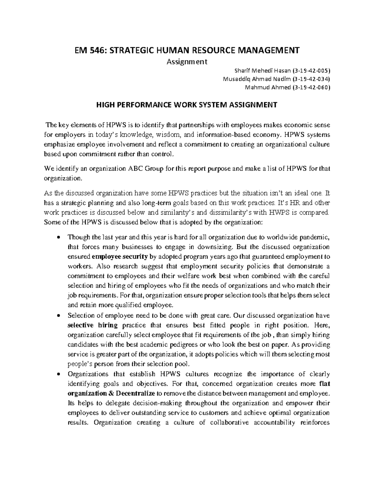 Assignment SHRM Fall-2021 Mahmud Ahmed Sharif Mehedi Hasan Musaddiq Ahmad Nadim - EM 5 46 ...