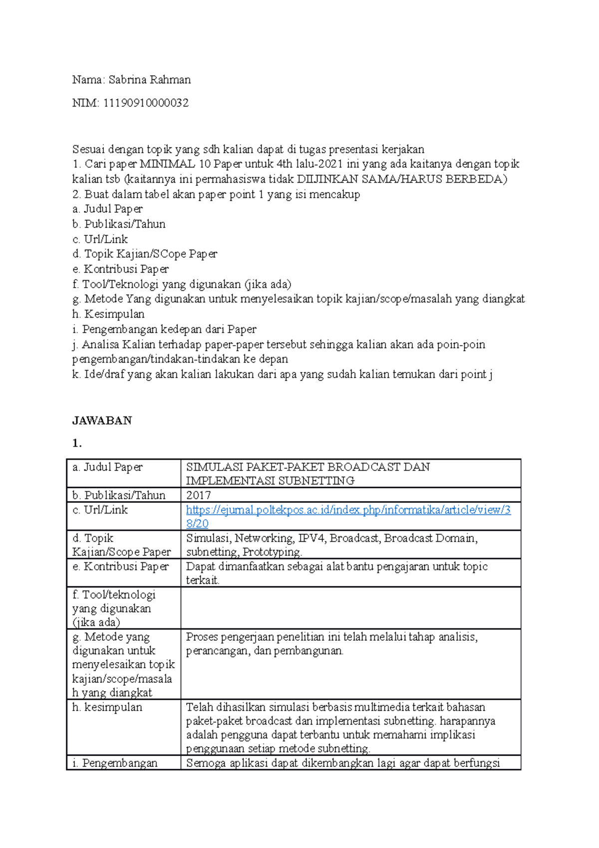 Sabrina Rahman (11190910000032) Projek UTS - Nama: Sabrina Rahman NIM ...