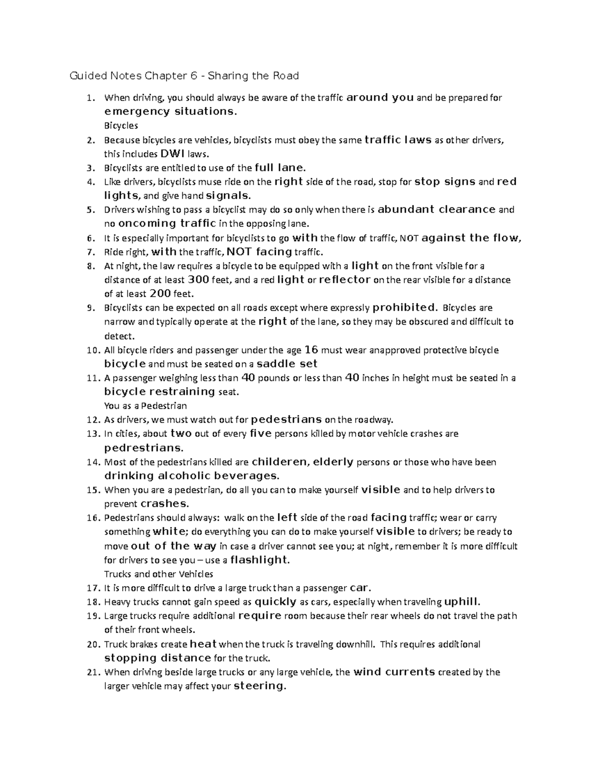 Copy of Guided Notes 6 Sharing the Road - Guided Notes Chapter 6 ...