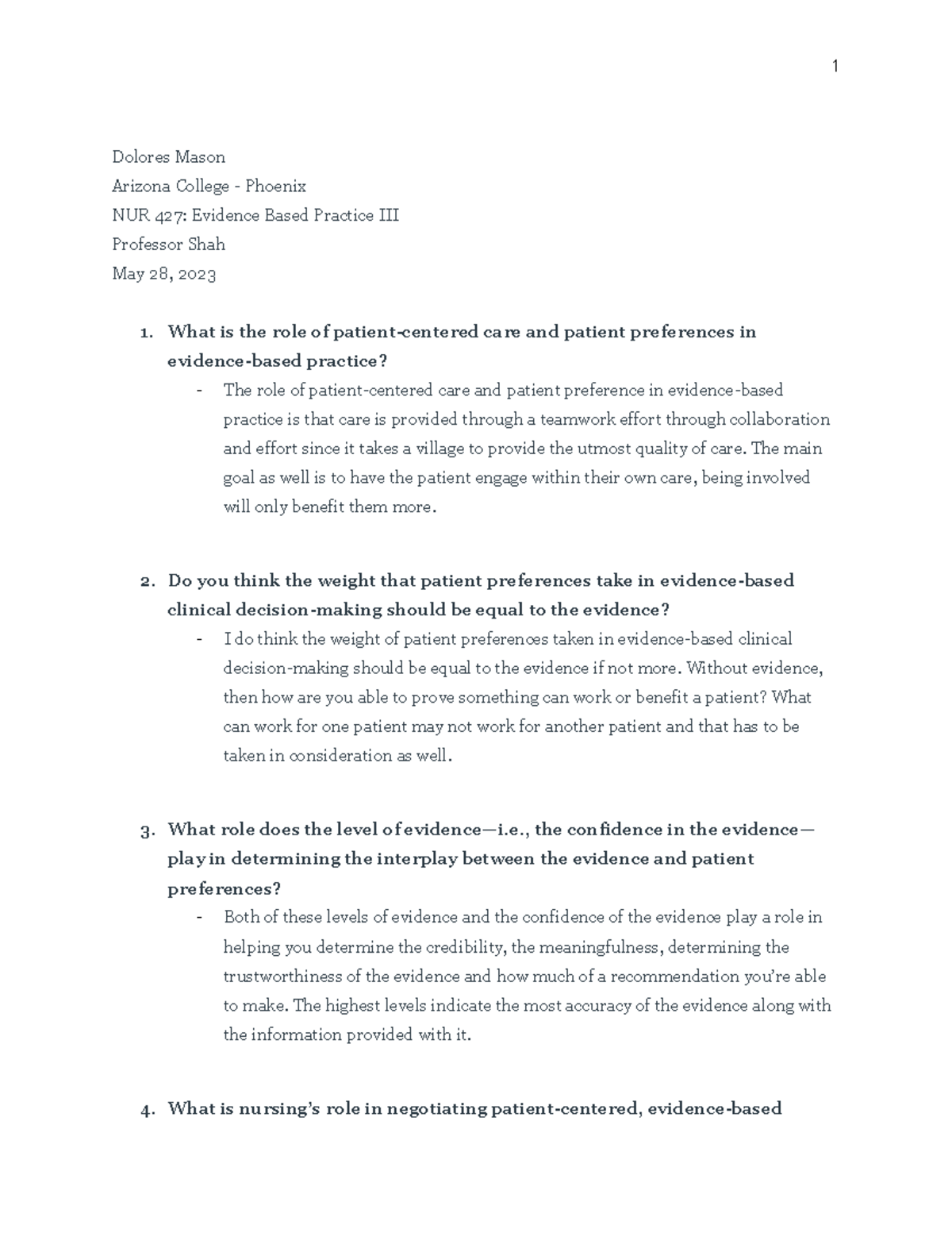 427 CTQ - Module 2 Critical Thinking Questions - 1 Dolores Mason ...