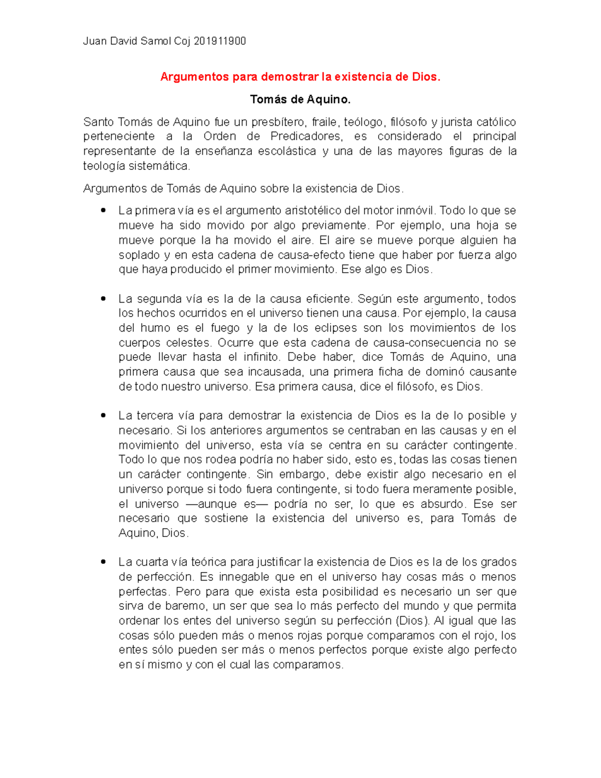 Filosofia - Argumentos para demostrar la existencia de Dios. Tomás de Aquino. Santo Tomás de ...