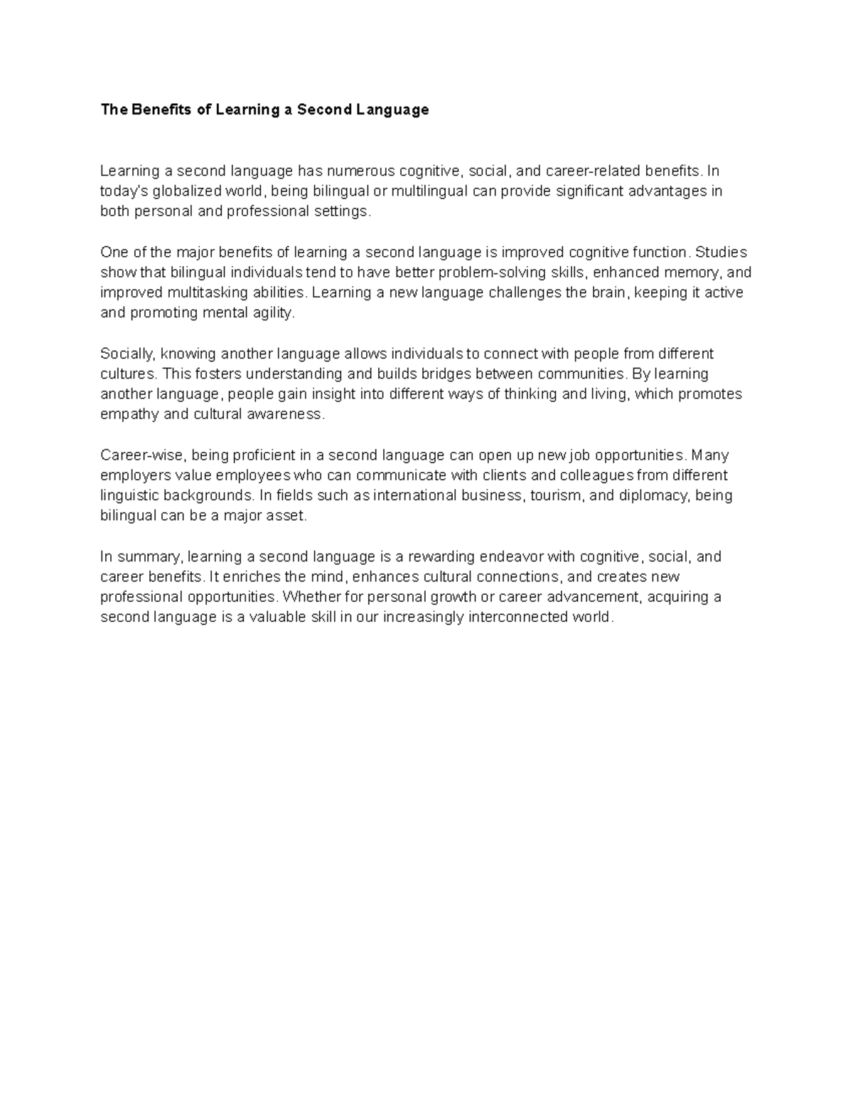 The Benefits of Learning a Second Language - In today’s globalized ...