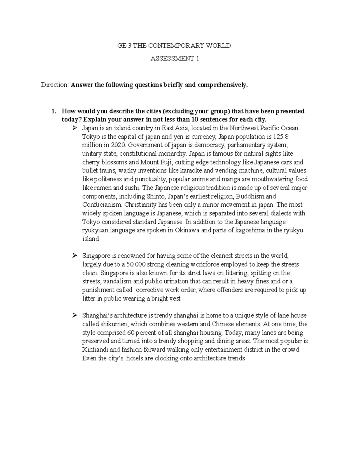 GE 3 Performance TASK Assessment 1 - GE 3 THE CONTEMPORARY WORLD ...