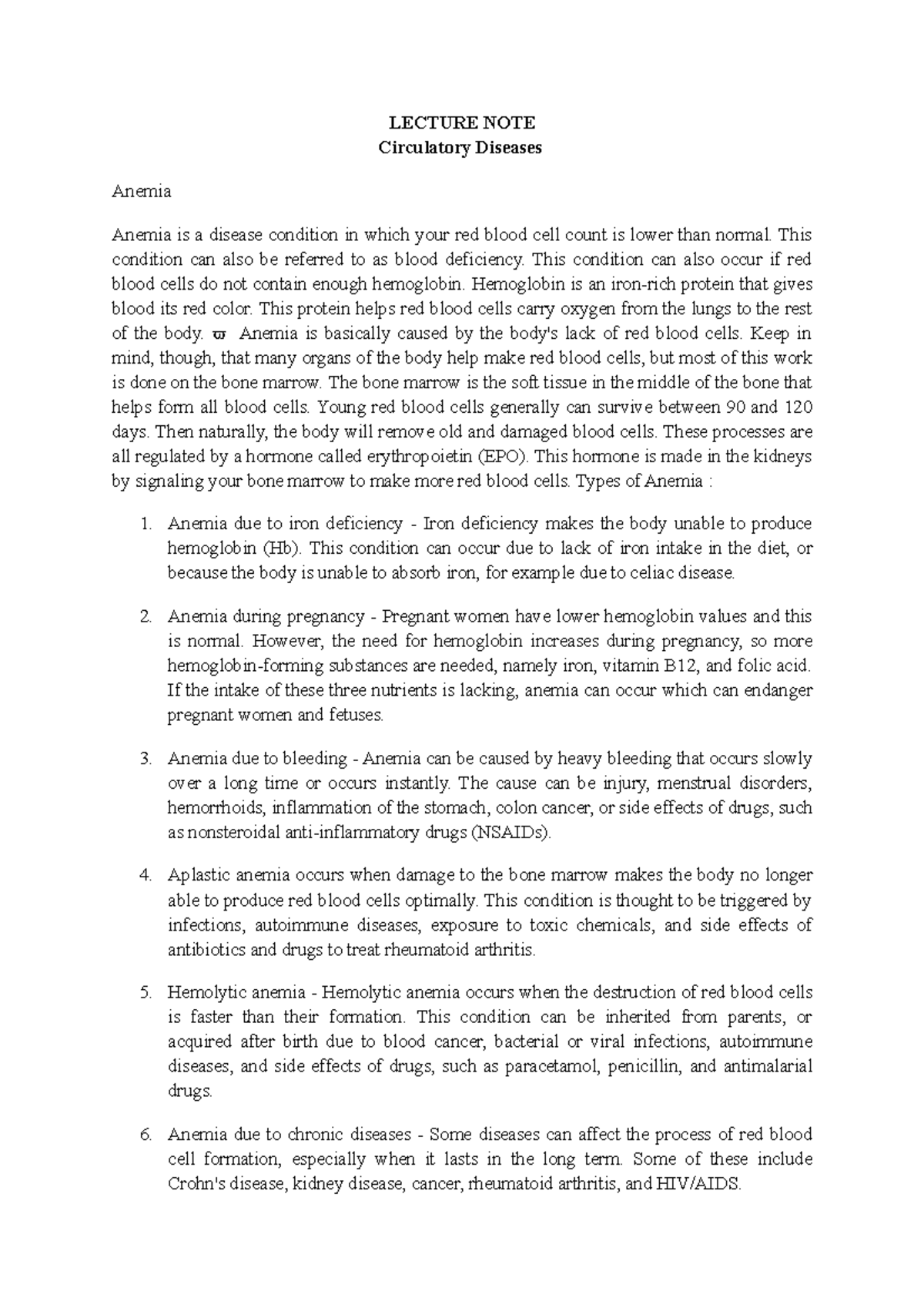 Health and Illness Concept Circulatory Diseases - LECTURE NOTE ...