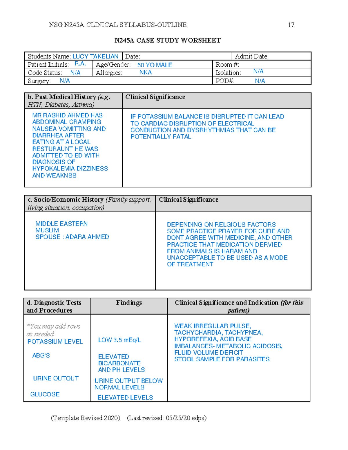 Case study worksheed Rashid Ahmed completed - N245A CASE STUDY WORSHEET ...