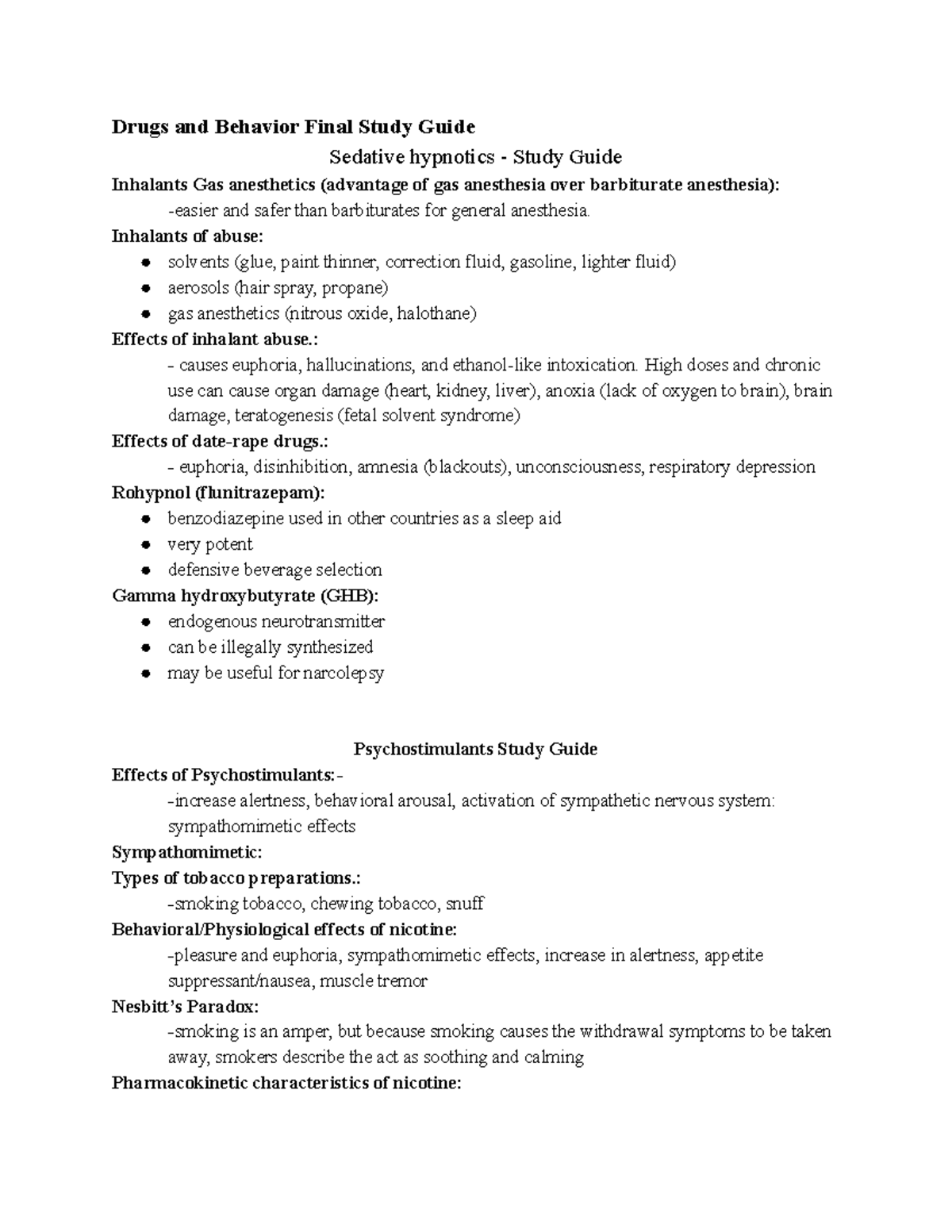Drugs and Behavior Final Study Guide - Studocu