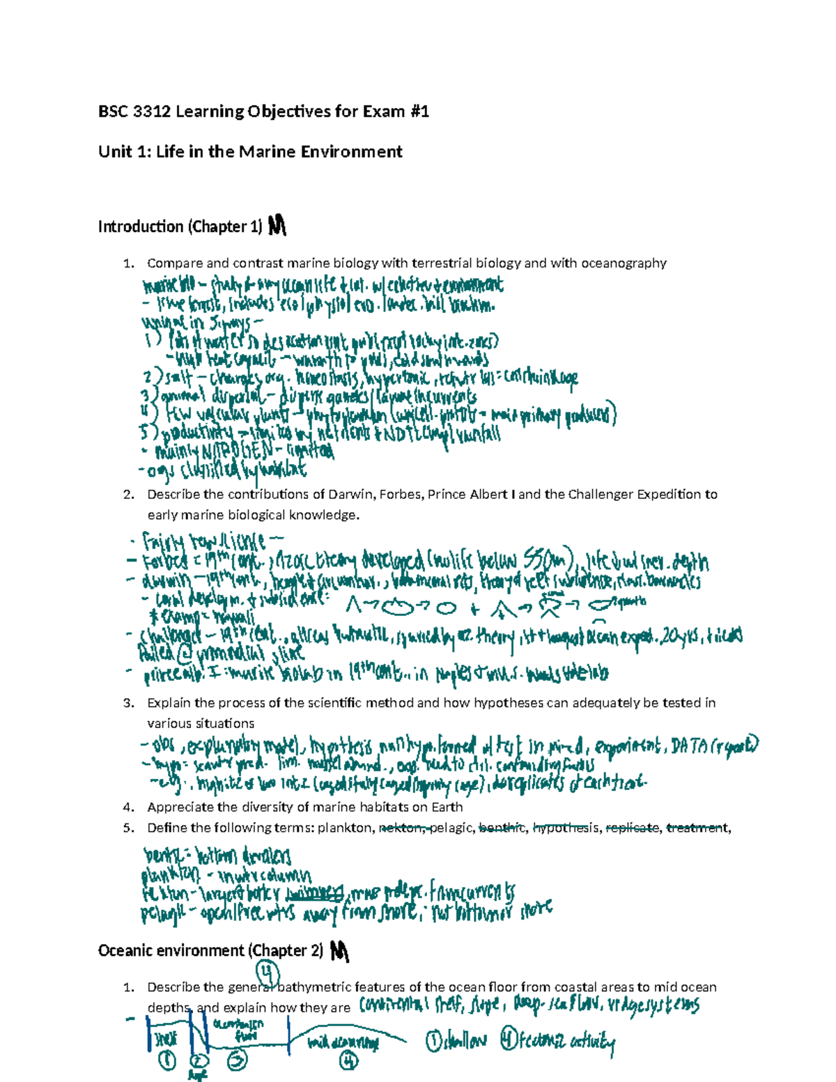 BSC 3312 Learning Objectives Exam 1 - Filled In - BSC 3312 Learning ...