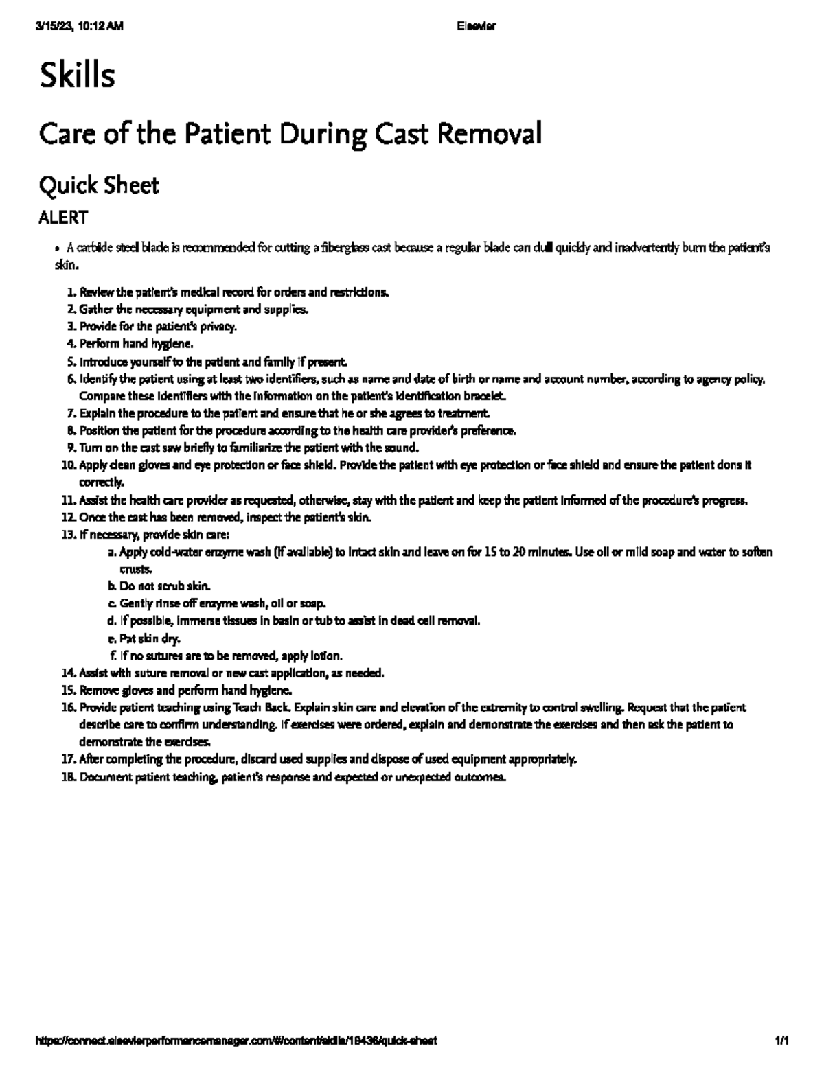 Cast Removal Quick Sheet - NUR2230C - Studocu