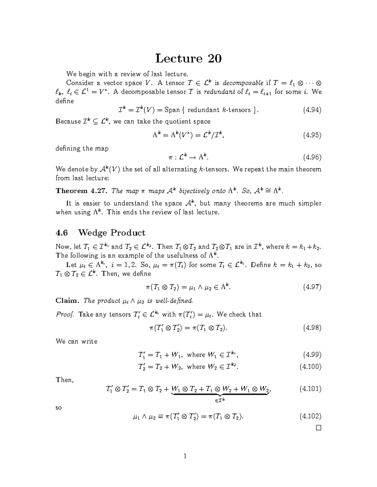 Mathematical Analysis-Lecture 20 - | {z } Lecture 20 Webeginwithareviewoflastlecture. - Studocu