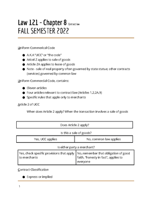 Law 121 - Ch. 2 (2022) - Notes from lectures - Law 121 - Chapter 2 FALL ...