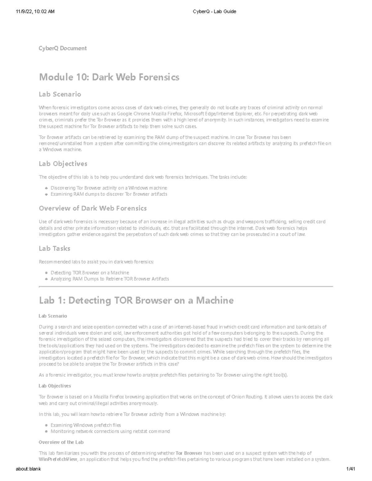 Manual - Lab - Dark Web Forensics - CyberQ Document Module 10: Dark Web Forensics Lab Scenario ...