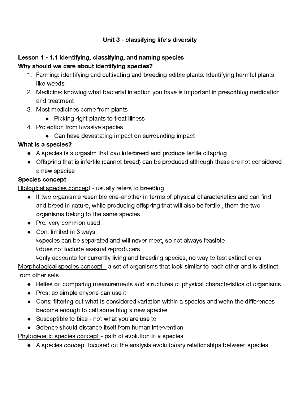 Biology unit 3 - classifying life's diversuty - Unit 3 - classifying ...