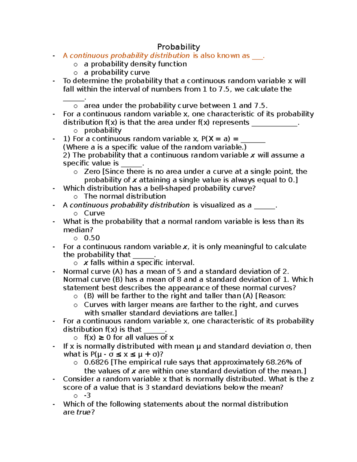[ COMM 215 ]practice questions - Probability A continuous probability distribution is also known ...
