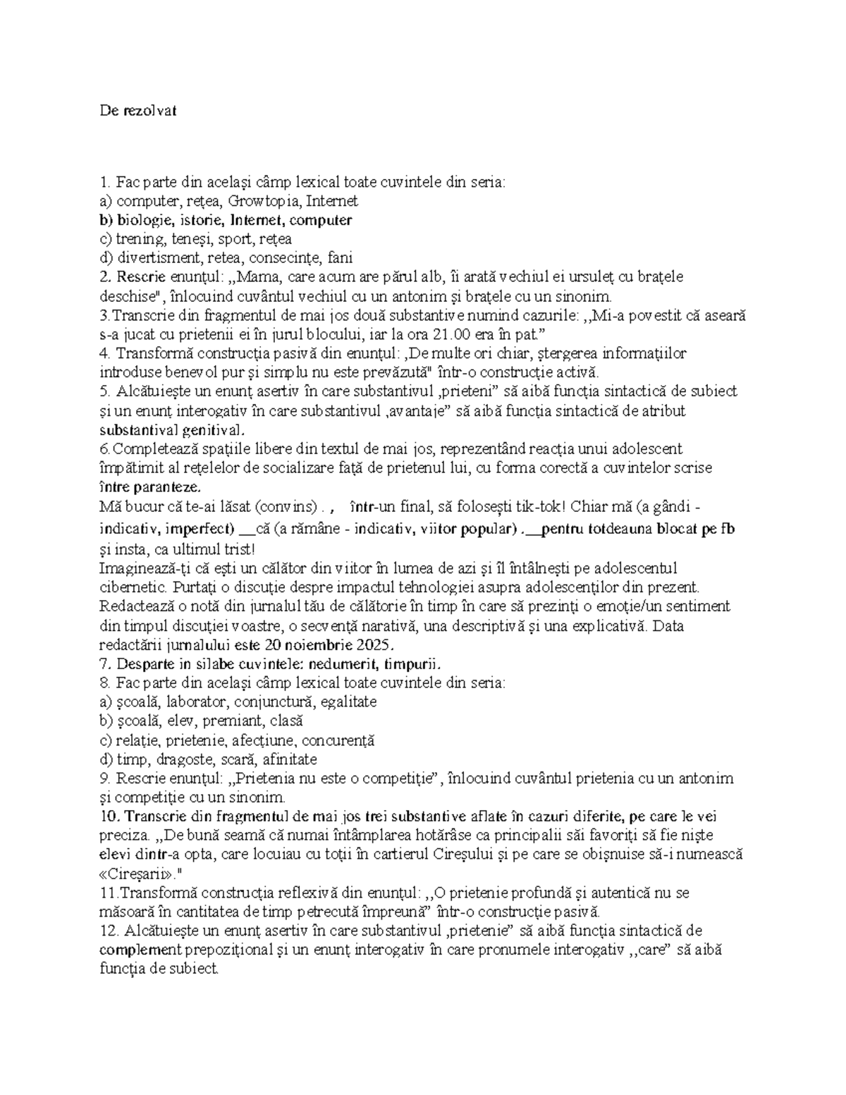 Exercitii-antrenament-E.N - De rezolvat Fac parte din același câmp ...