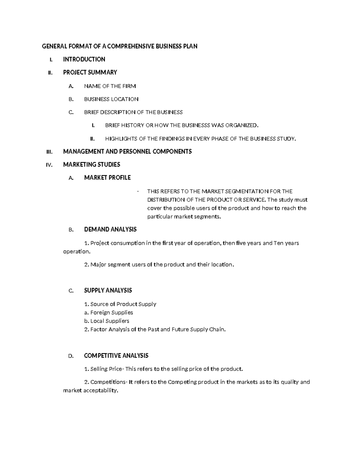 Business-PLAN-format - GENERAL FORMAT OF A COMPREHENSIVE BUSINESS PLAN ...
