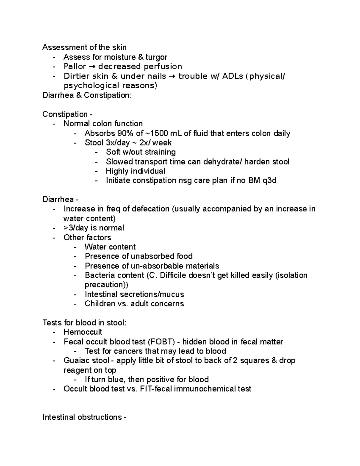 Week 4 Skin Assessment & Wound Care - Assessment of the skin - Assess ...
