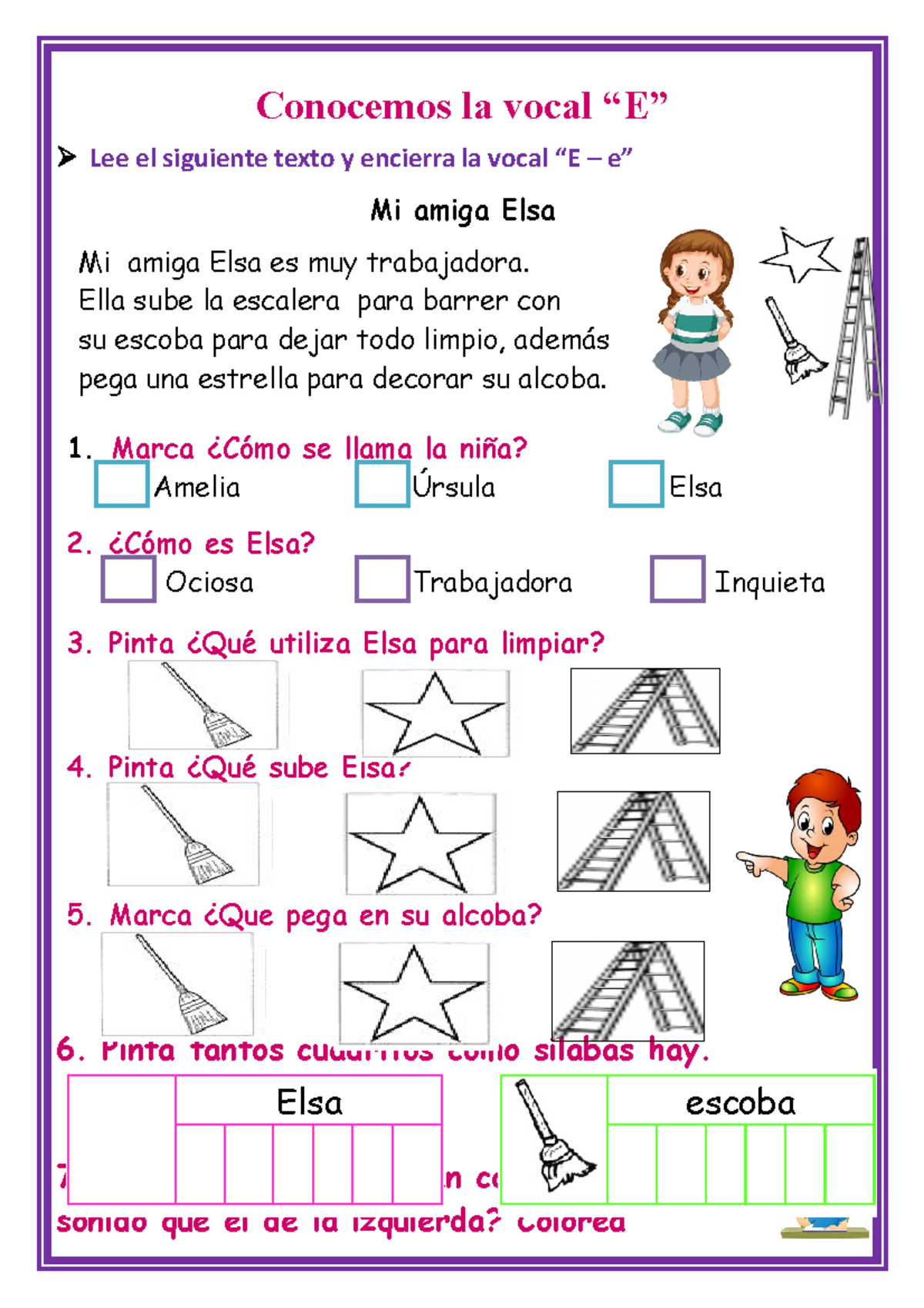 Vocal E - Conocemos la vocal “E” Lee el siguiente texto y encierra la ...