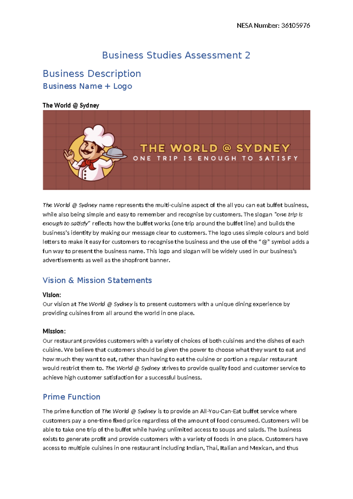 Business Plan (Business Studies Assessment 2) - Business Studies ...